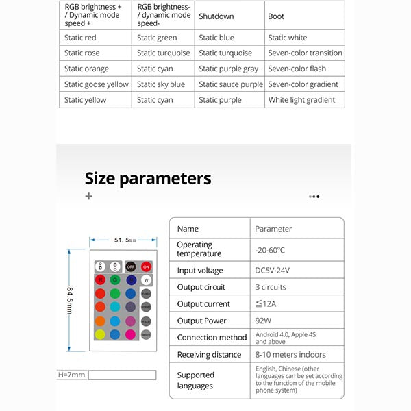 24-Key Remote Control for LED Lights - Easy Customization – Cascada Showers