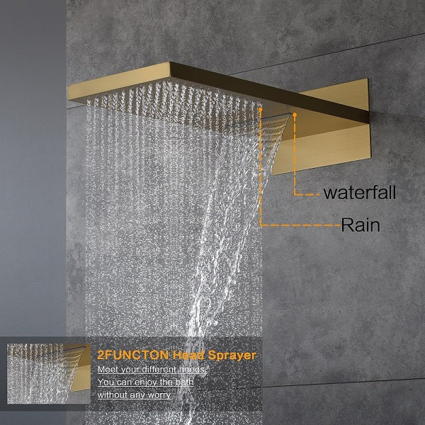 Cascada Aspen 9"x22" Brushed Gold LED Shower System| Wall Mount Shower ...