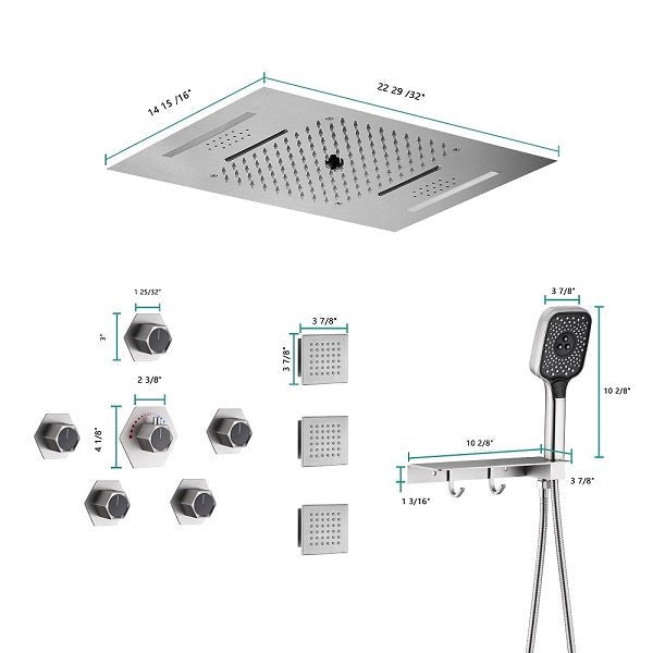 Cascada's Positano 15x23 Brushed Nickel LED Shower System – Cascada Showers