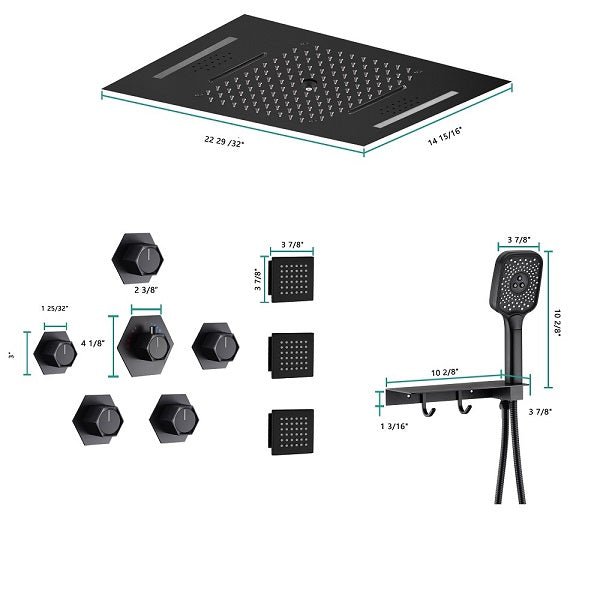 Cascada 15"x23" LED Music Matte Black Ceiling Mount Shower System ...