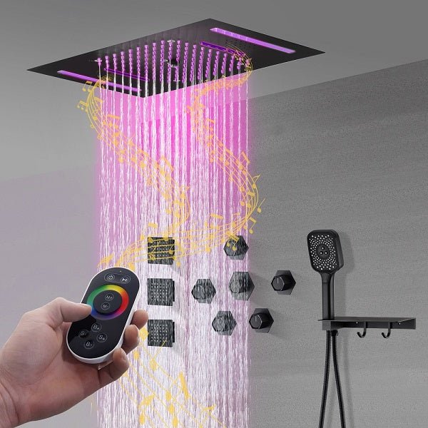 Cascada 15"x23" LED Music Matte Black Ceiling Mount Shower System ...