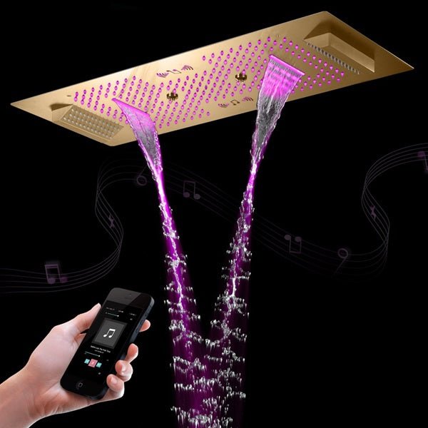 Verona 16x36 Music LED Shower System in Brushed Gold – Cascada Showers