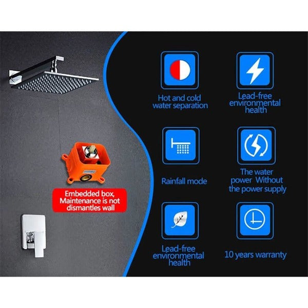 10" Square Wall-Mounted LED Shower System – Automated – Cascada Showers