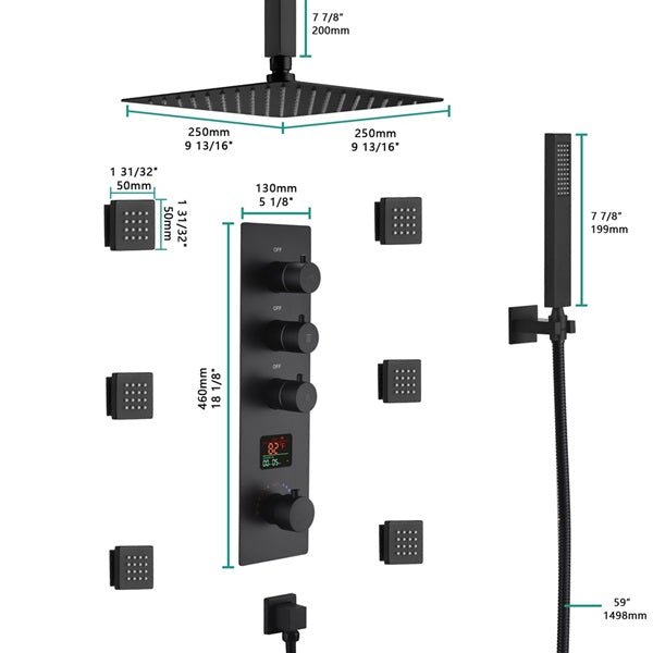 10" Thermostatic Digital Shower System | Black Finish – Cascada Showers