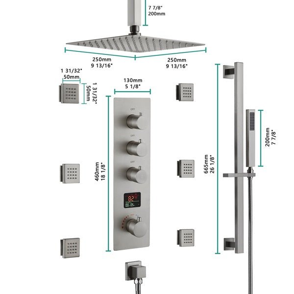Brush Nickel 10" Thermostatic LCD Display Shower System – Cascada Showers