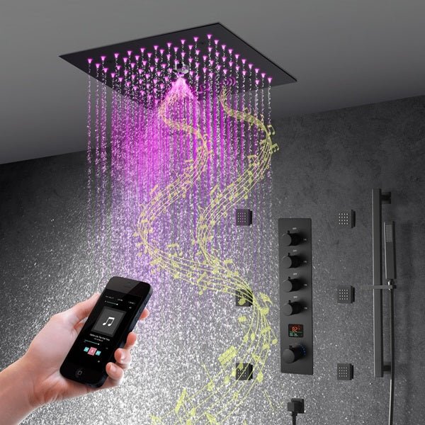 Black 12" Turin Digital LED Bluetooth Shower System| Cascada – Cascada ...