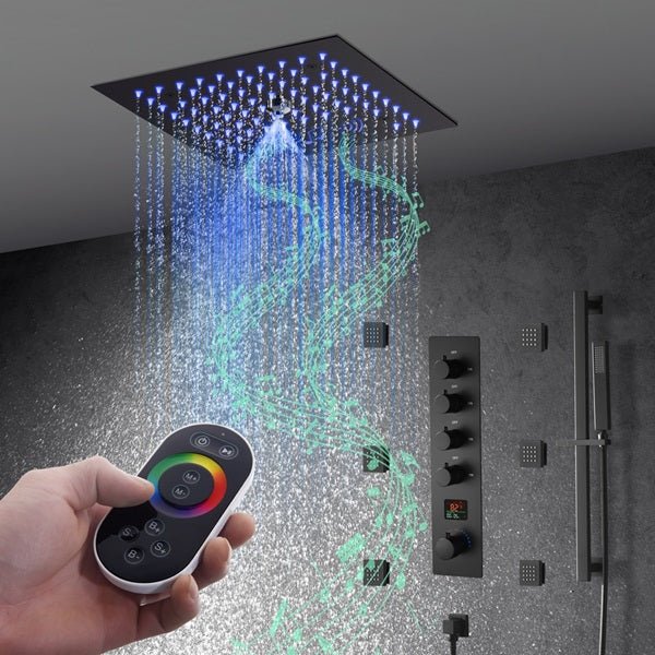 Black 12" Turin Digital LED Bluetooth Shower System| Cascada – Cascada ...
