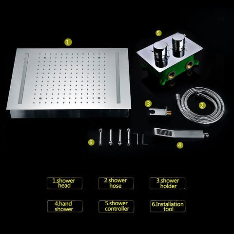 14"x20" White LED Shower Set with Dual Thermostatic Valve – Cascada Showers
