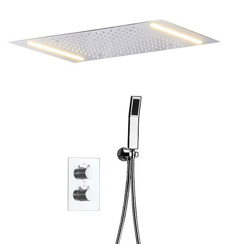 14"x20" White LED Shower Set with Dual Thermostatic Valve – Cascada Showers