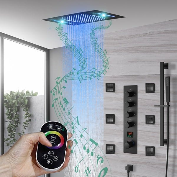 Black 15"x23" Catania Digital LED Music Shower System – Cascada Showers