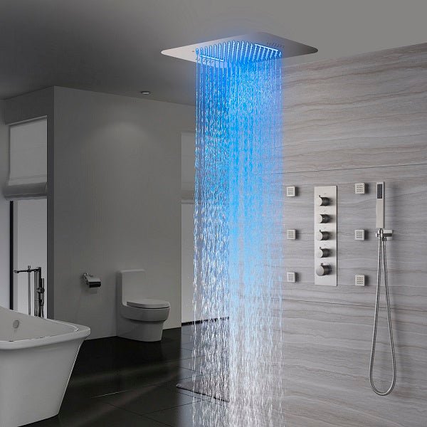 15"x23" Luxury LED Shower System | Polished Steel Finish – Cascada Showers