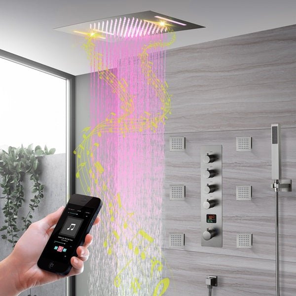 15" x 23" Ceiling Mount Rainfall Waterfall LED Shower System By Cascada ...