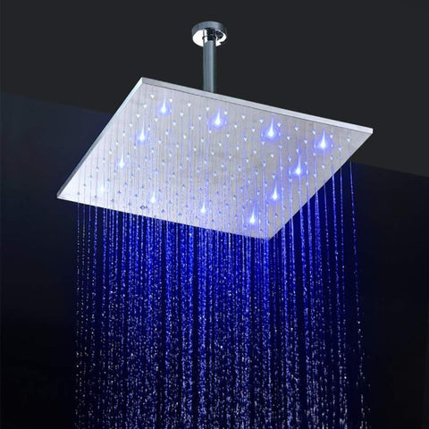 16" Ceiling Mounted Thermostatic Rainfall LED Shower System – Cascada ...