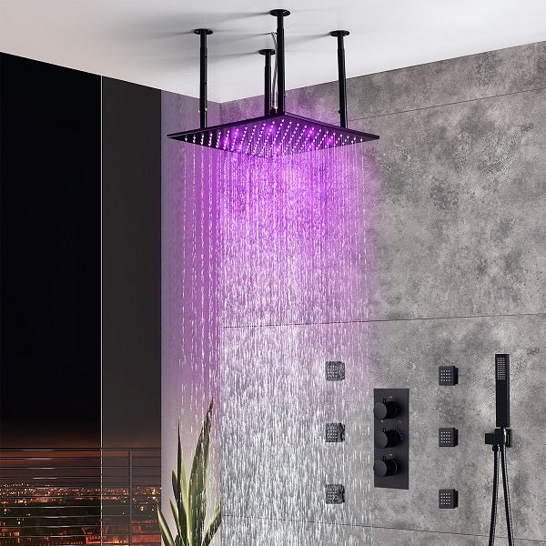 16” Square LED shower system with 3 knob thermostatic Valve – Cascada ...