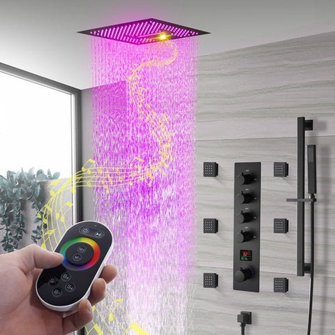 Cascada Ceiling Mount Rainfall Waterfall LED Shower System & Sliding ...