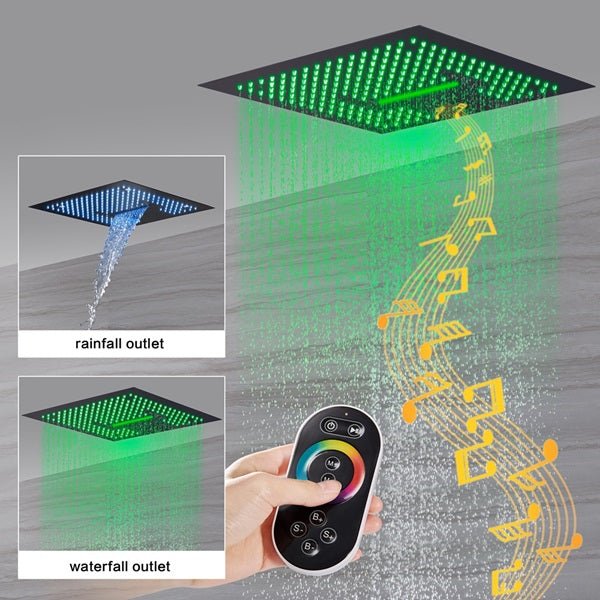 Black 16" Turin Digital Rainfall LED Music Shower System – Cascada Showers