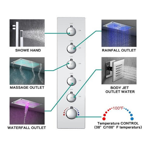 Cascada Luxury 16”x28” Music LED Shower System | Bluetooth Speakers ...