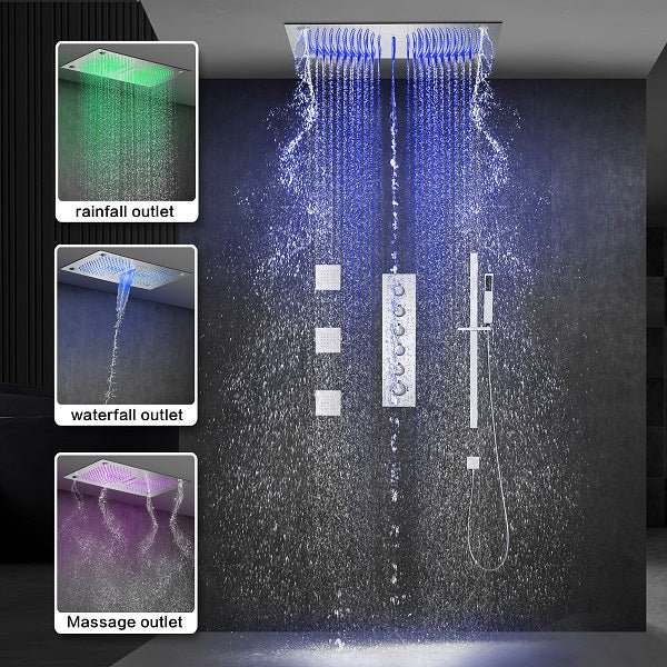 Cascada Luxury 16"x28" LED Shower System with Bluetooth & LED Lights ...