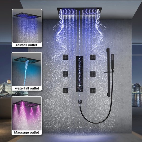 16"x28" Rainfall Waterfall LED Shower System Sliding Arm | Cascada ...