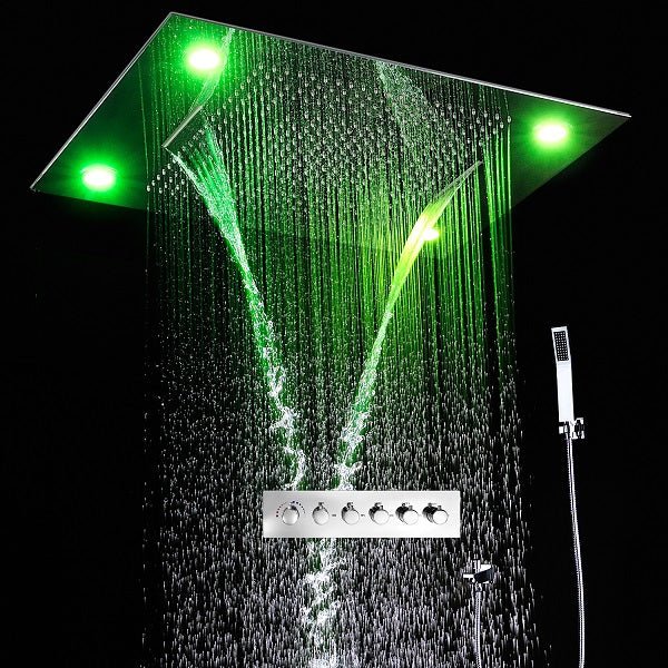 23"x31" Luxury Shower System | Waterfall, Rainfall, LED Lights & 6 ...