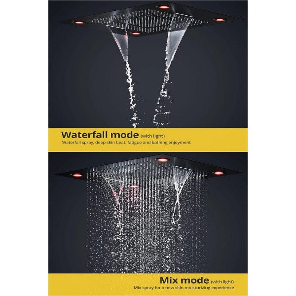 23"x31" Luxurious recessed rain & waterfall LED shower system – 5 mode ...