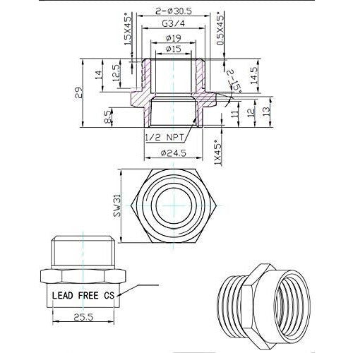 G Thread (Metric BSPP) Male to NPT Female Adapter - Lead Free (3/4" x 1 ...