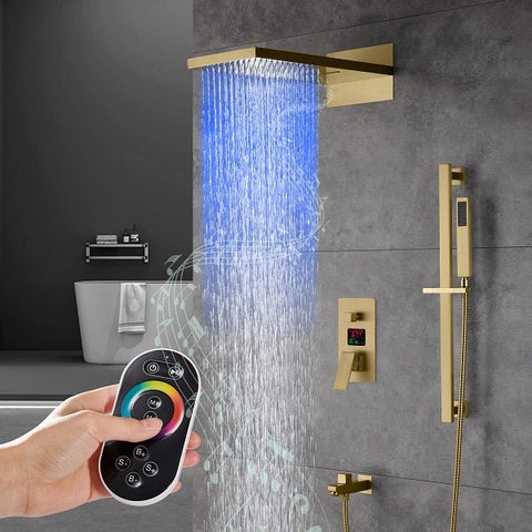 9"x22” Music LED shower set with Valve & LCD Display – Cascada Showers