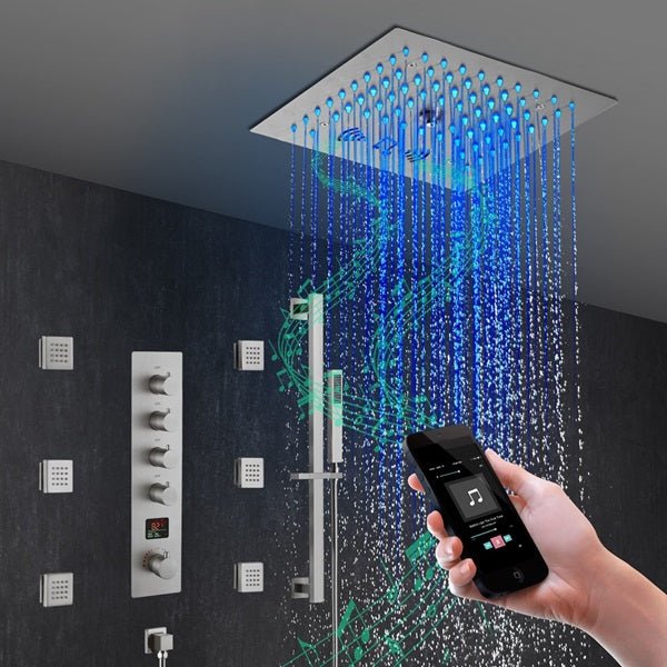 Brush Nickel 12" Turin Digital LED Music Shower System – Cascada Showers
