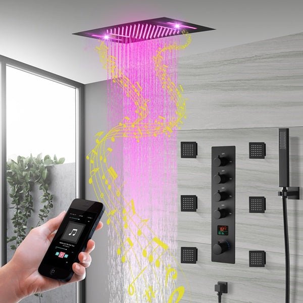 Cascada Black 15"x23" Trento Digital LED Music Shower System – Cascada ...