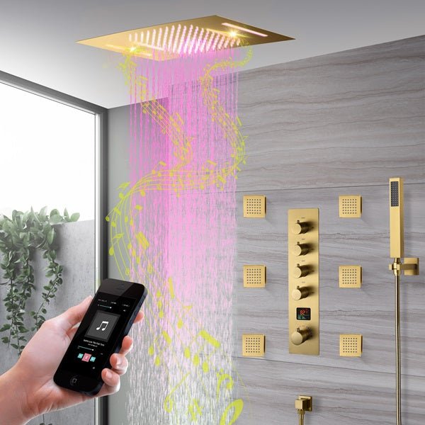 Cascada Brush Gold 15"x23" Trento Digital LED Shower System – Cascada ...