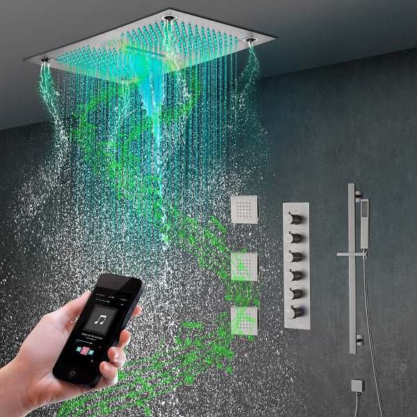 Cascada 16x28 Music LED Shower System| Bluetooth Speakers – Cascada Showers