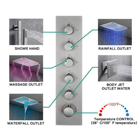 Cascada 16”x28” Music LED shower system with built-in Bluetooth Speake ...