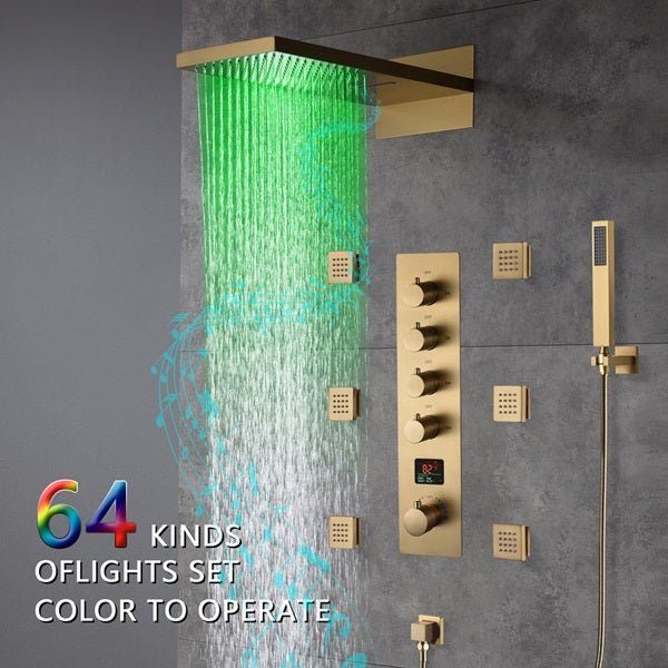 Bologna Digital LED Music Shower System | Brush Gold Finish – Cascada ...