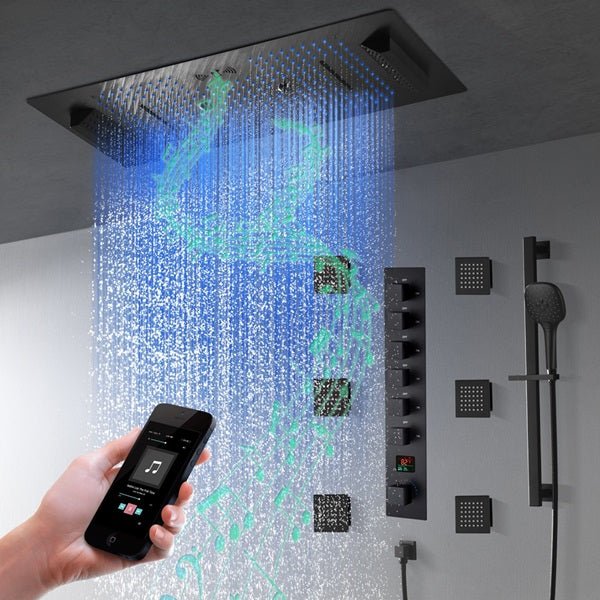 Genoa 16x36 Matte Black Music LED Digital Shower System – Cascada Showers