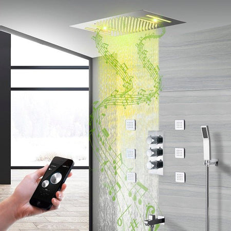 Music LED Shower System with Built-in Bluetooth Speaker – Cascada Showers