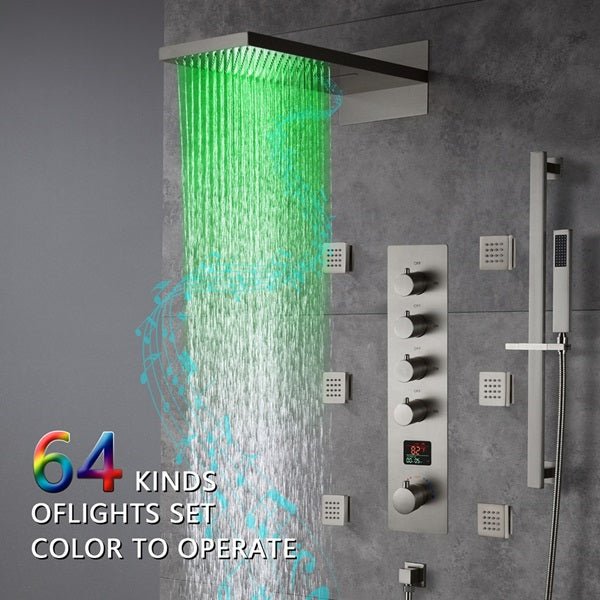 Wall Mounted Bluetooth LED Shower System with Sliding Arm By Cascada ...