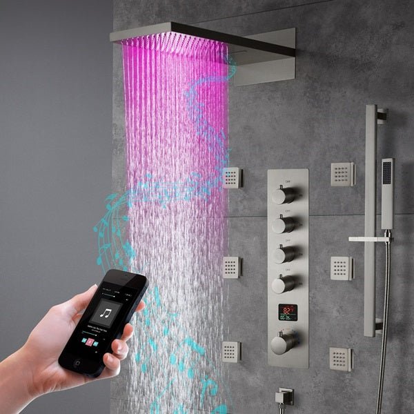 Naples Bluetooth LED Digital Shower System | Brush Nickel – Cascada Showers