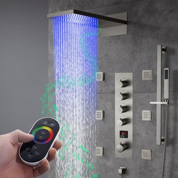 Wall Mounted Bluetooth LED Shower System with Sliding Arm By Cascada ...