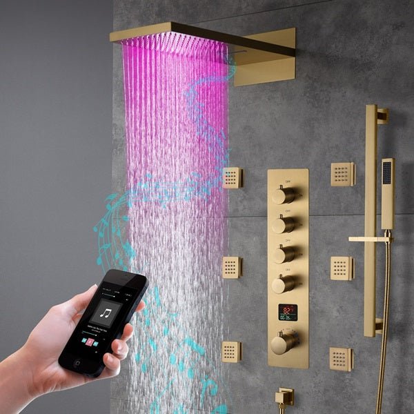 Naples LED Digital Music Shower System | brush Gold Finish – Cascada ...