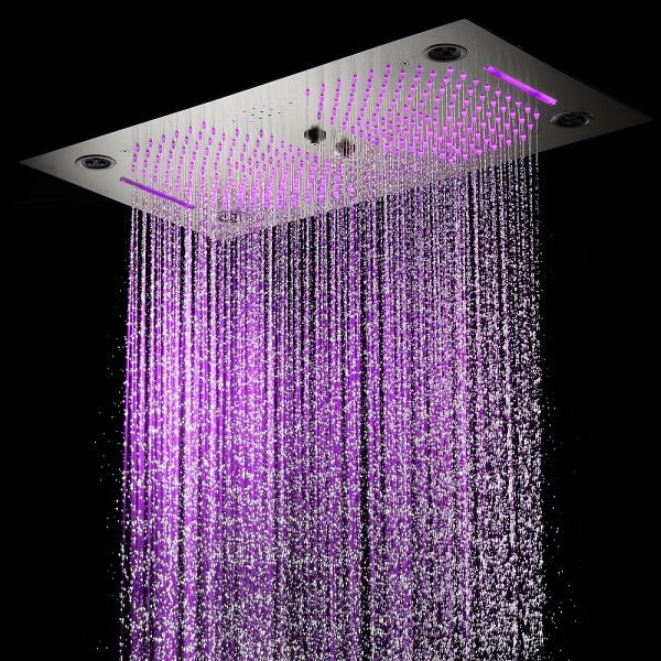 Pisa 16x28 Brushed Nickel Bluetooth LED Shower System – Cascada Showers