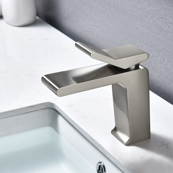 Brushed Nickel Waterfall Sink Faucet – Single Handle Design – Cascada ...