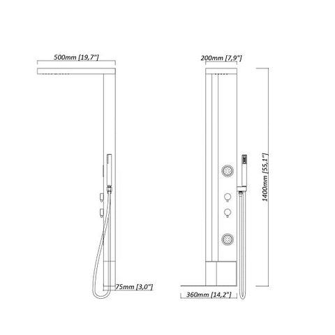 Dolce Luxury Shower Panel with Rainfall Showerhead, Body Jets, and Aro ...