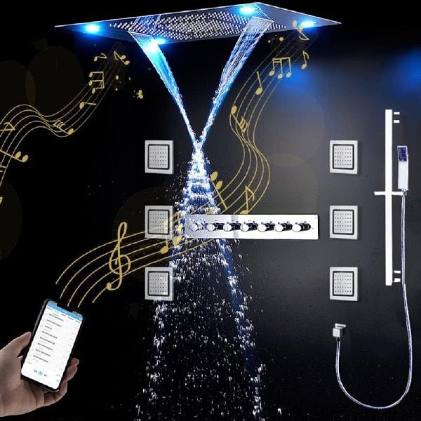 Cascada 23"x31" Luxurious LED Shower System with Bluetooth, 6 Functions ...