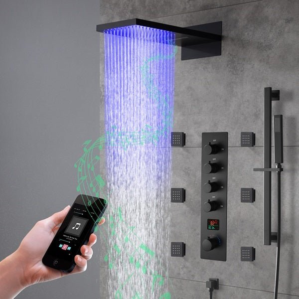 Naples LED Digital Music Shower System | Sleek Black Design – Cascada ...