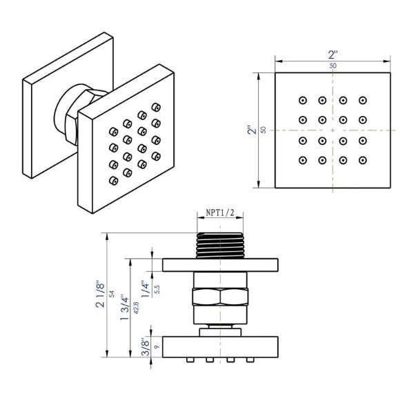 2" Square Body Spray Shower Jets with 16 Nozzles – Cascada Showers