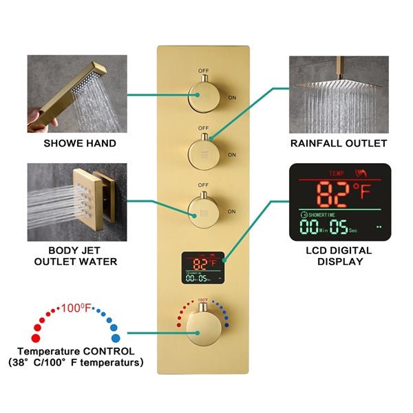 10" Gold Thermostatic Digital Shower System | Cascada – Cascada Showers